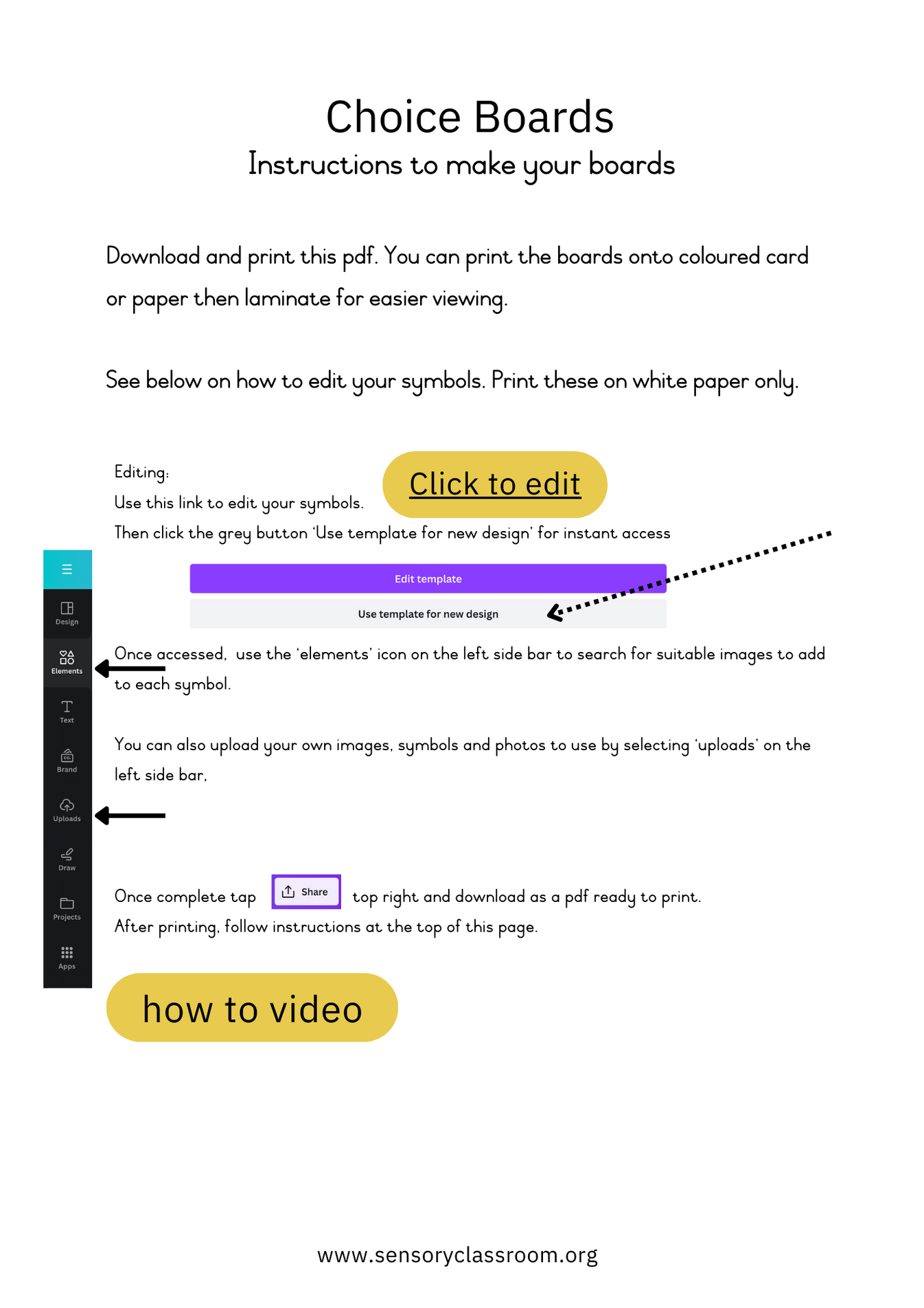 Choice Boards – Sensory Classroom