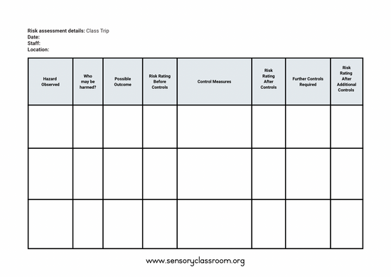 Risk Assessment Template – Sensory Classroom Ltd