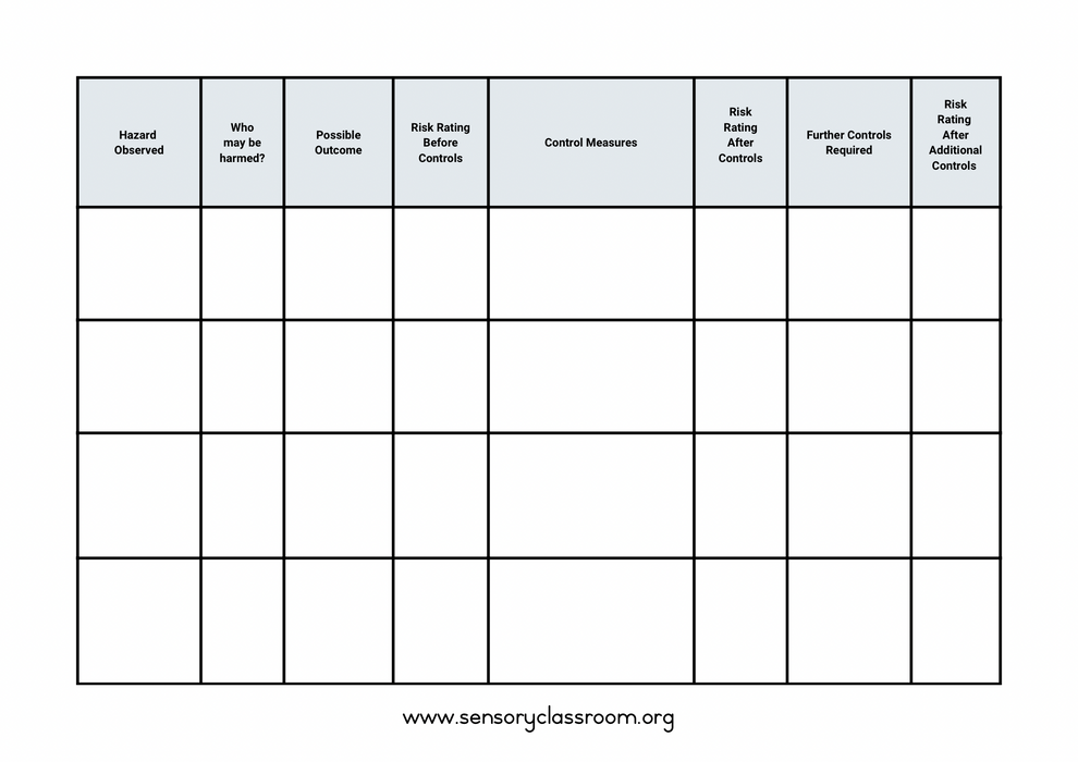 Risk Assessment Template – Sensory Classroom