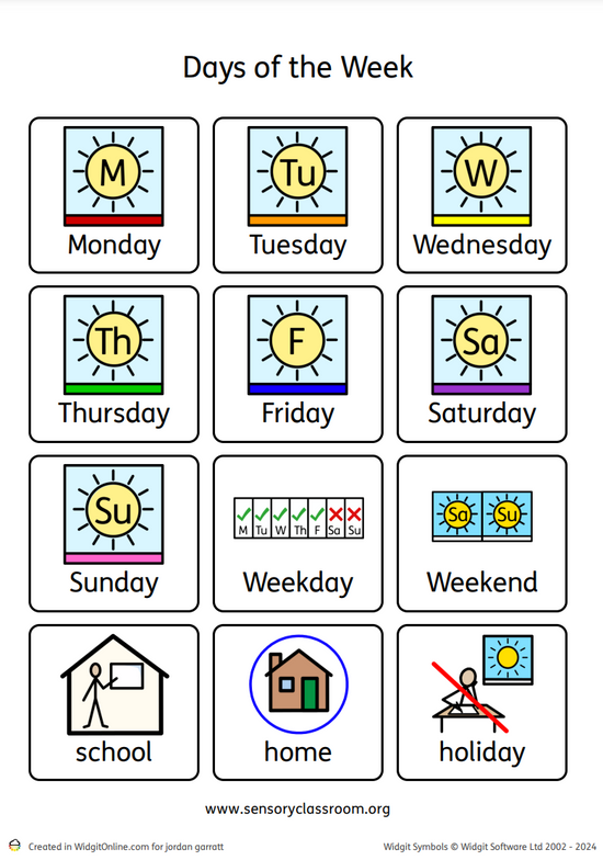 Months of the Year & Days of the Week Symbols – Sensory Classroom Ltd
